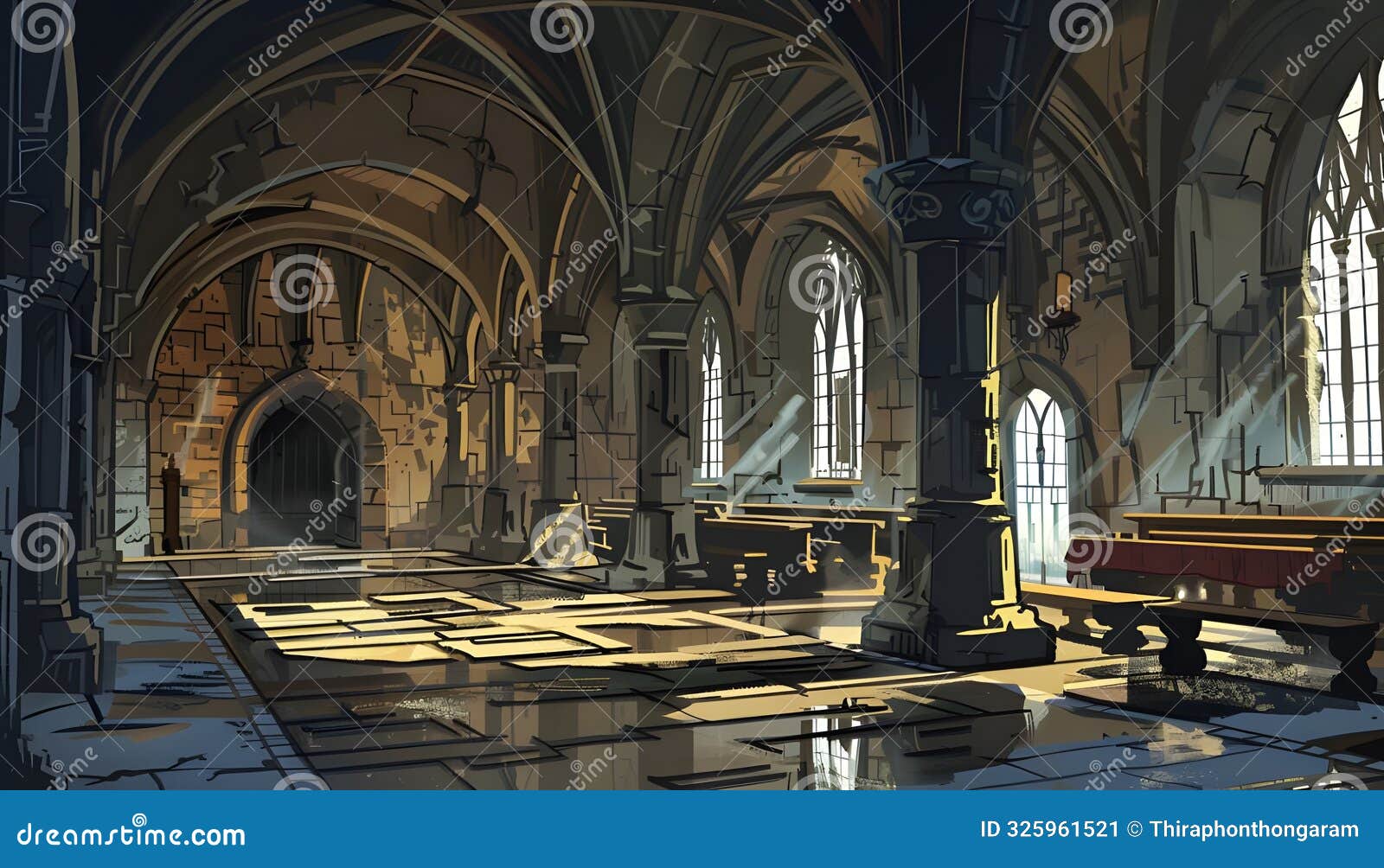 Medieval castle hall stock illustration. Illustration of artwork ...
