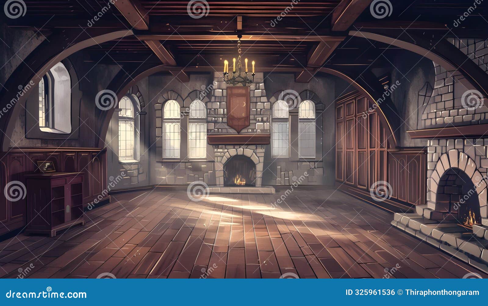 Medieval castle hall stock illustration. Illustration of majestic ...