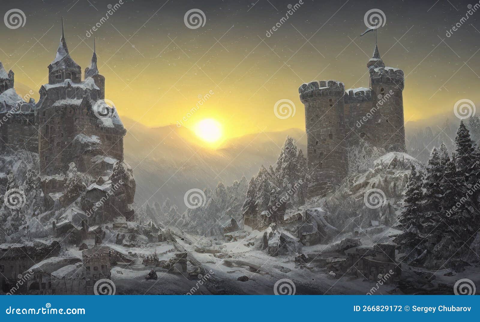 Illustration of a Medieval Castle in the Mountains AI Generated Stock ...
