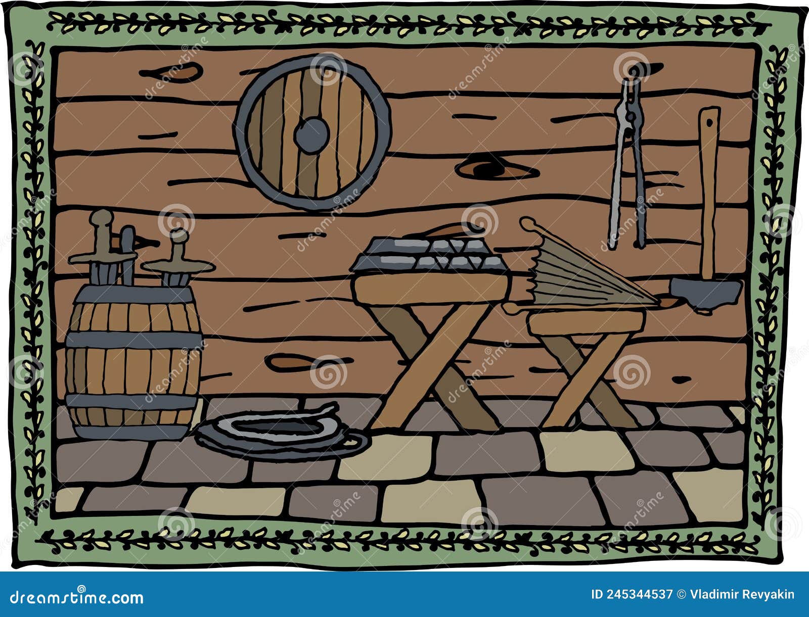 Illustration of a Medieval Forge in a Stylized Frame. Medieval, Forge ...