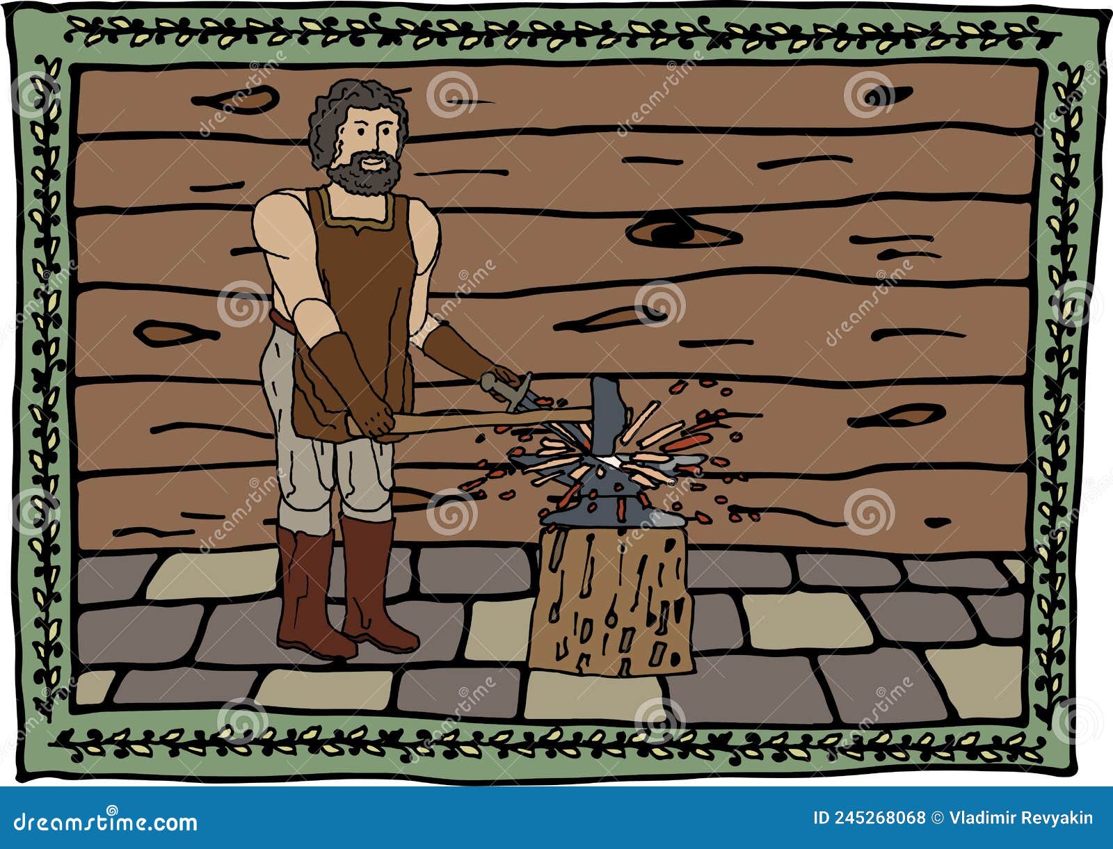 Illustration of Medieval Iron Forging in a Stylized Frame. Medieval ...