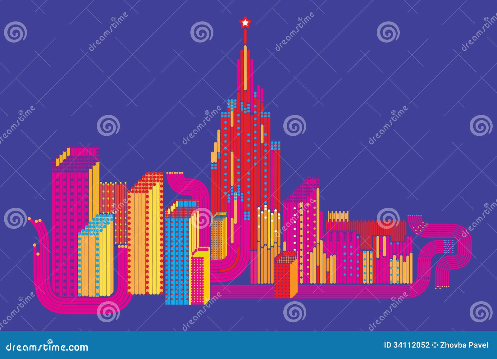 Illustration the Mega-city stock vector. Illustration of tower - 34112052