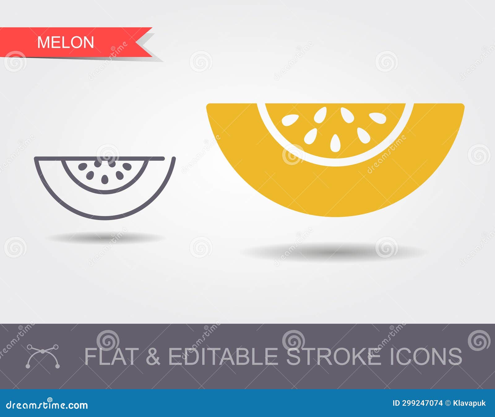 Illustration of Melon Line Icon with Shadow. Outline Icon with Editable Stroke and Flat Icon ...
