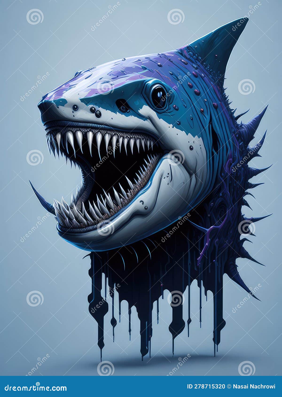 Illustration of a Menacing Shark with Its Jaws Open and Sharp Teeth on ...