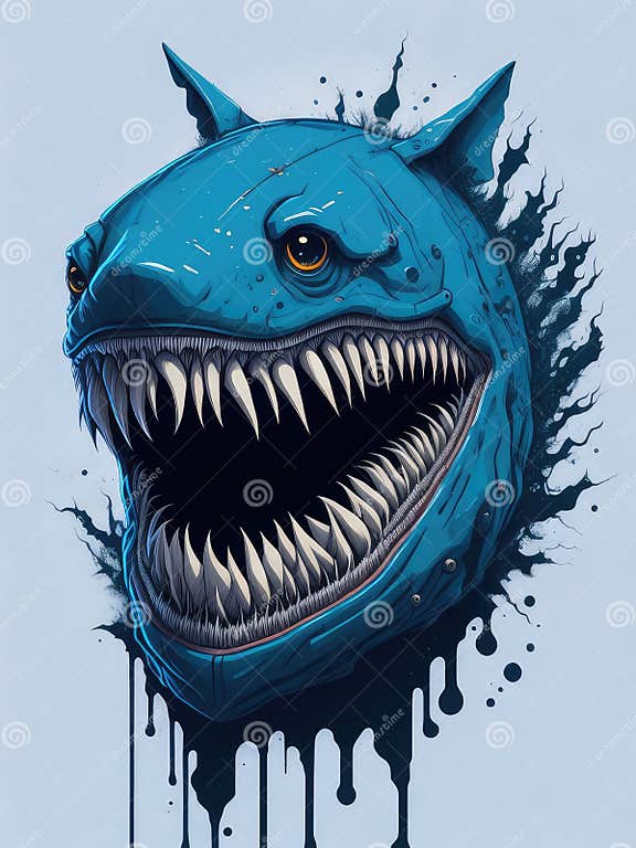Illustration of a Menacing Shark with Its Jaws Open and Sharp Teeth on ...