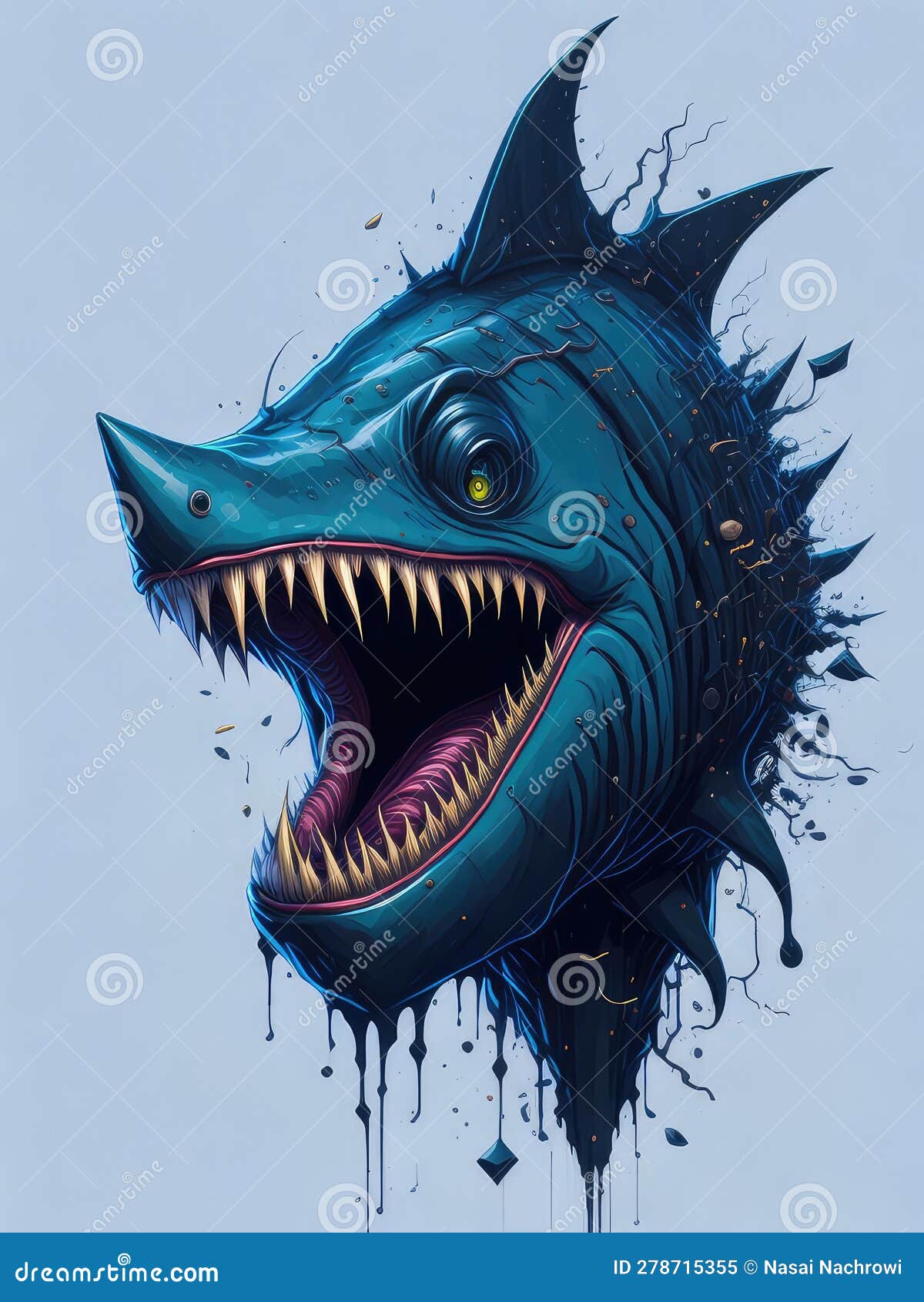 Illustration of a Menacing Shark with Its Jaws Open and Sharp Teeth on ...