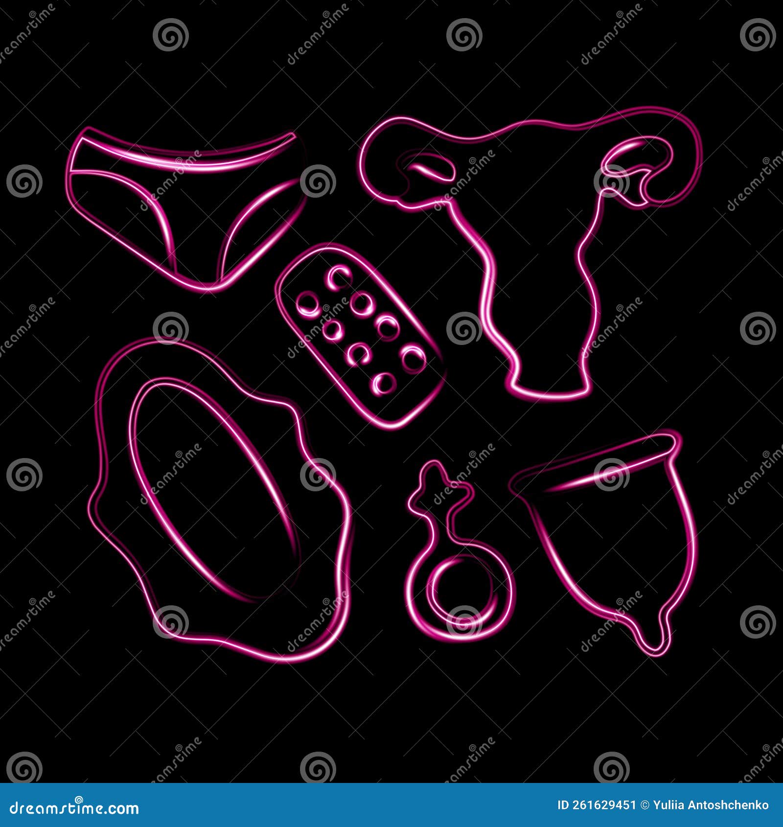 Illustration of Menstrual Set with Neon Effect. Stock Vector ...