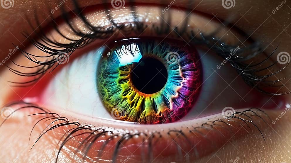 Illustration of a Mesmerizing Eye with a Vibrant Rainbow-colored Iris ...