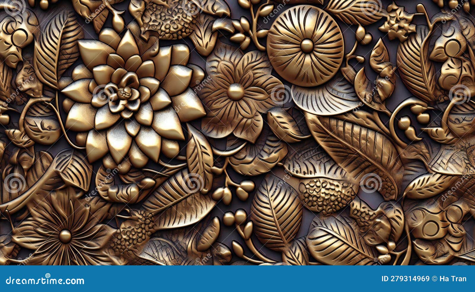 Metal Background with Floral Pattern in Gold Color Stock Illustration ...