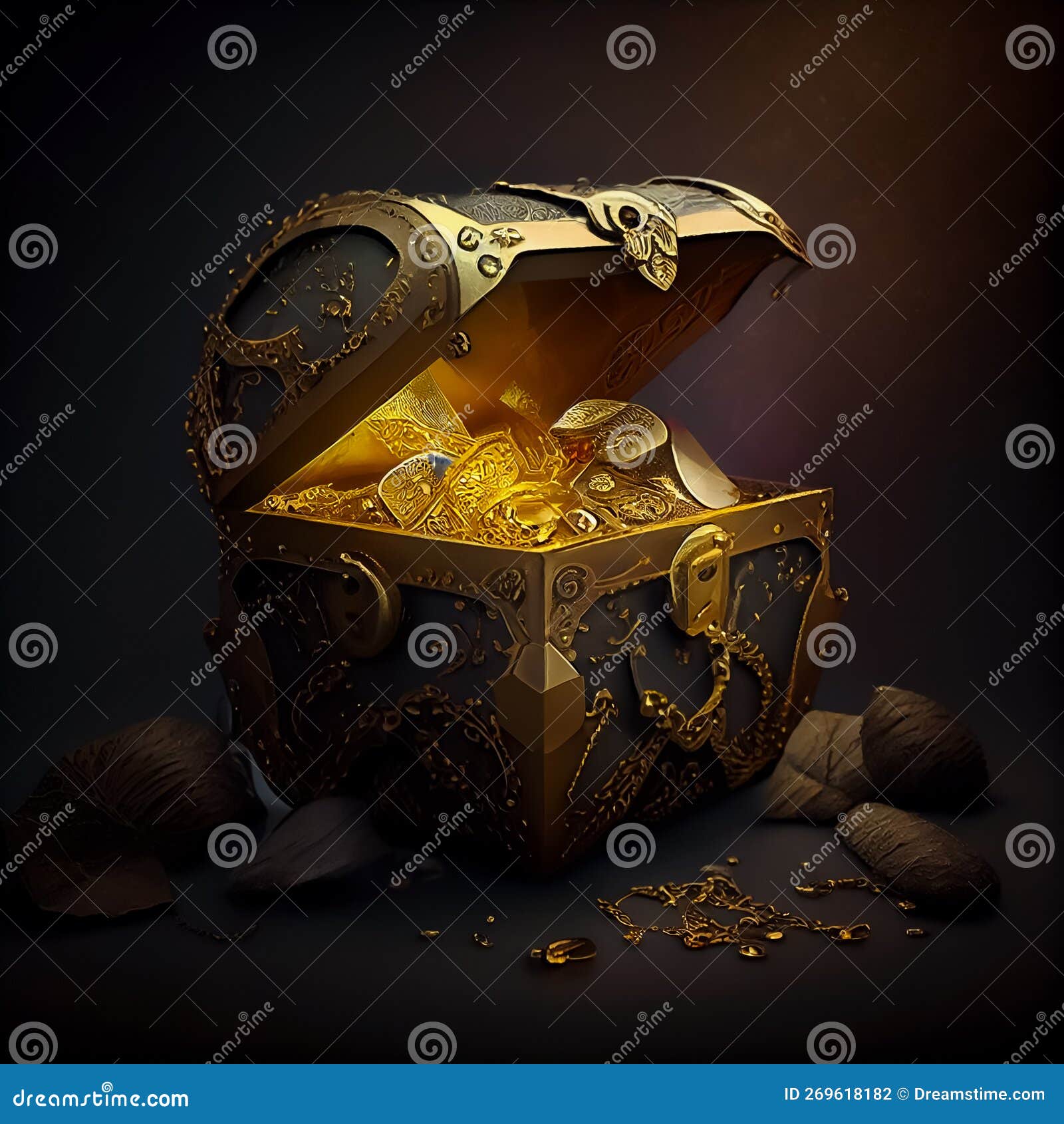 An Illustration of the Metal Treasure Chest in Dark Light, AI Generated ...