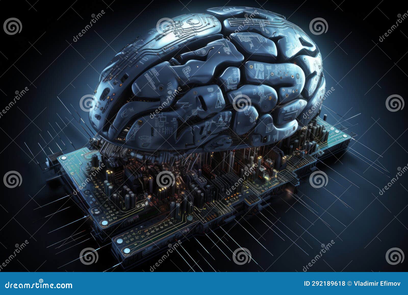 Illustration of a Metallic Brain on a Microchip, a Concept of ...