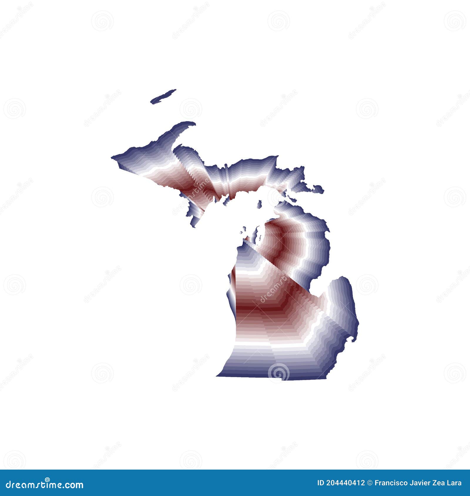 Illustration of the Michigan State Map with Red, Blue and White Color ...