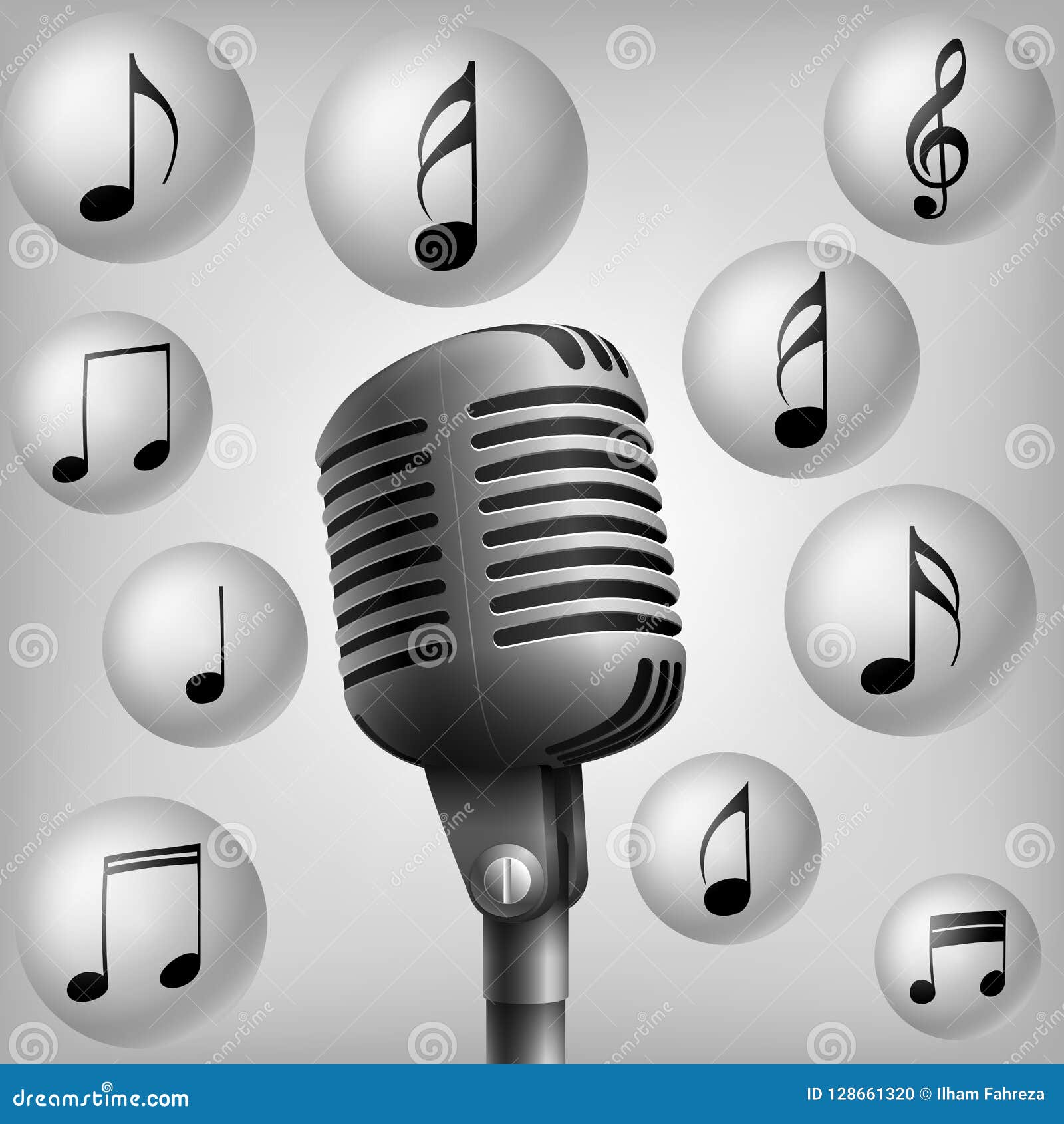 Microphone with Music Note . Stock Vector - Illustration of note, clef ...