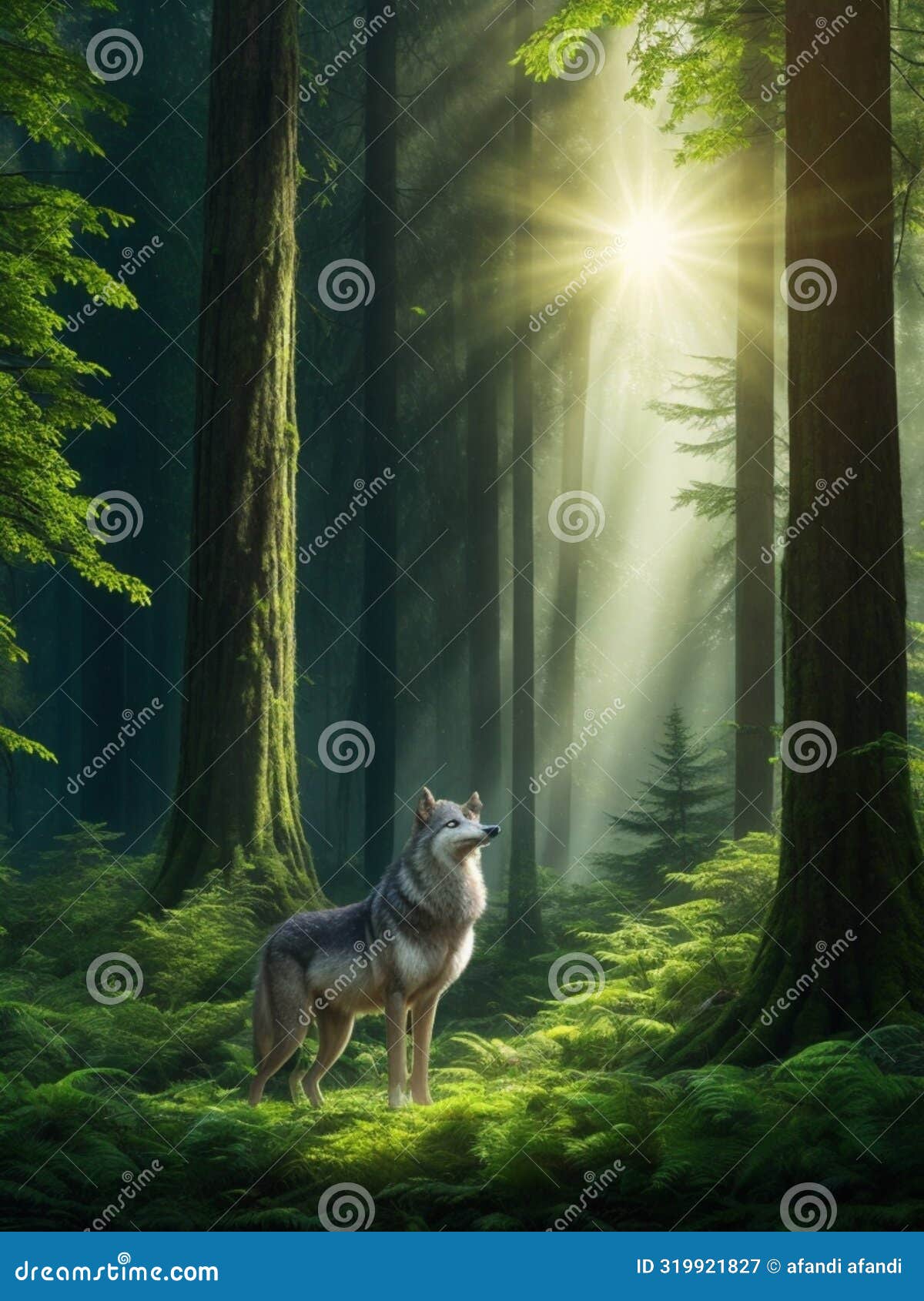 An Illustration in the Middle of a Forest with a Wolf Under a Very ...