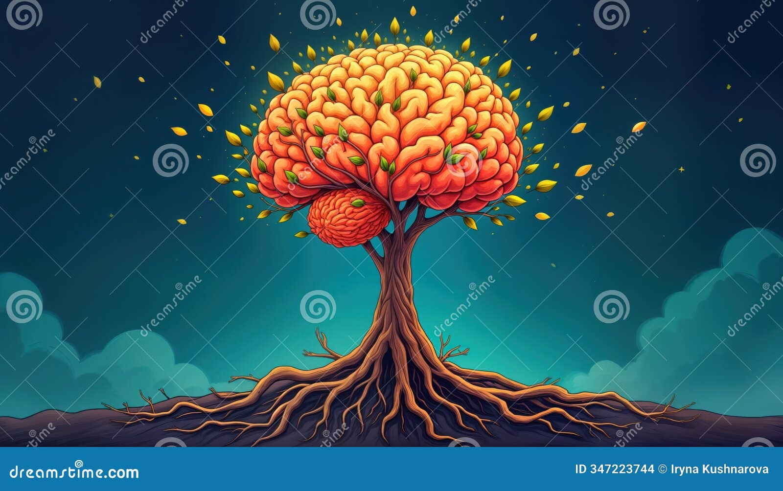Illustration of Mind-body Connection Shows Brain As Tree Roots Extend ...