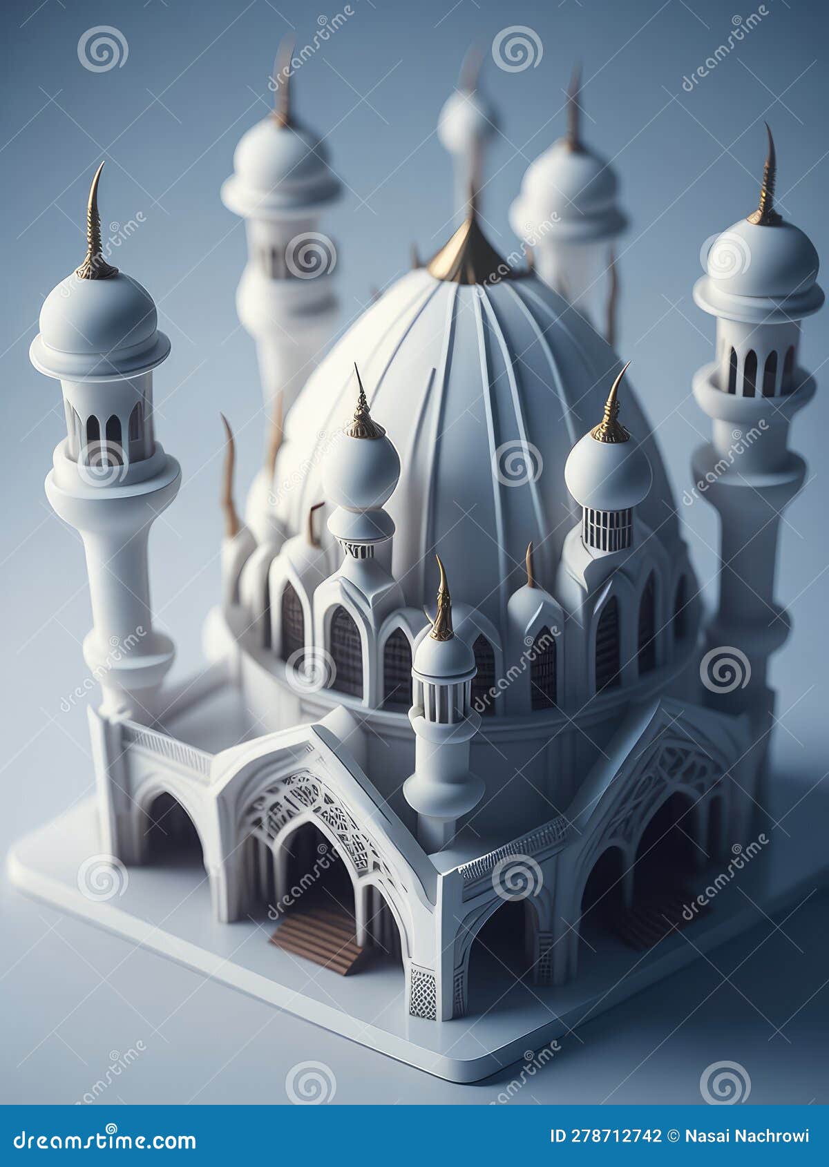Illustration of a Miniature Mosque Golden Architectural Model Displayed ...
