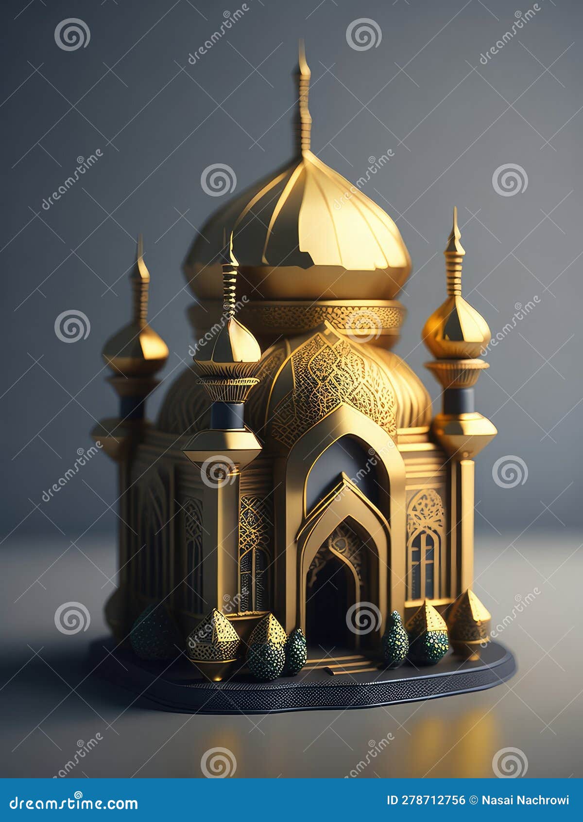 Illustration of a Miniature Mosque Golden Architectural Model Displayed ...