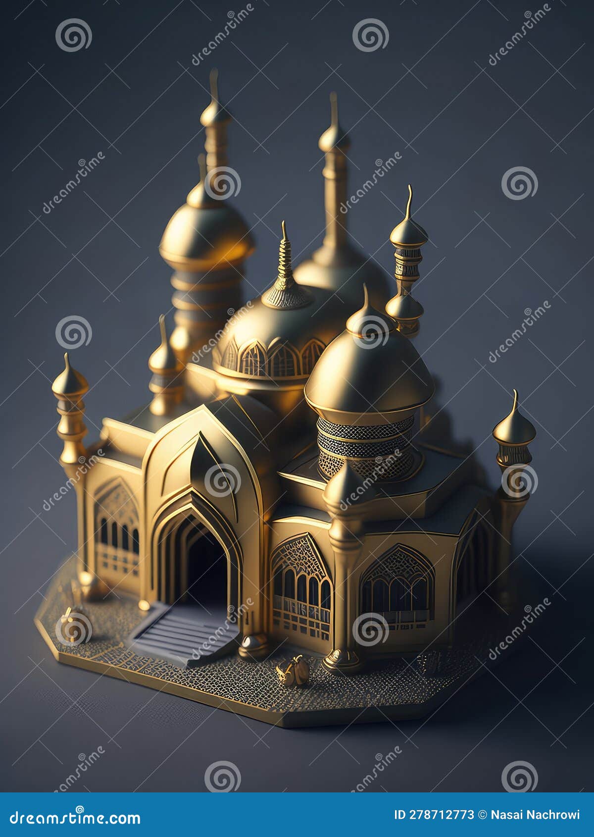 Illustration of a Miniature Mosque Golden Architectural Model Displayed ...