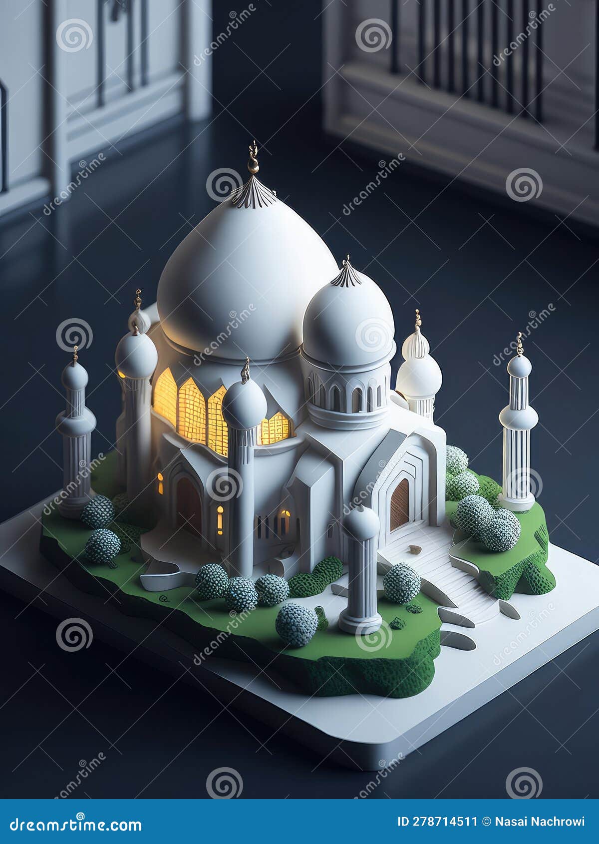 Illustration of a Miniature Mosque Golden Architectural Model Displayed ...