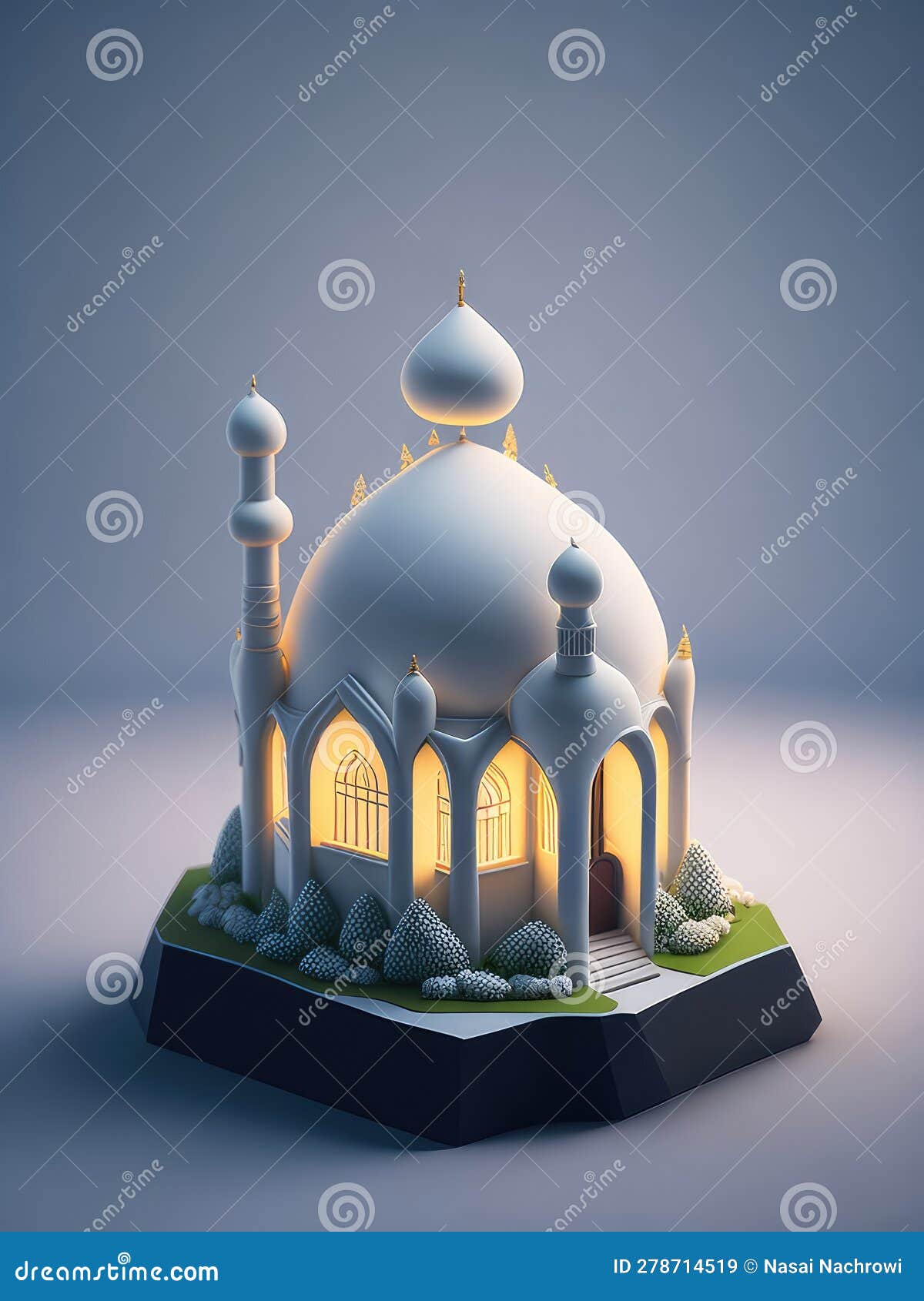 Illustration of a Miniature Mosque Golden Architectural Model Displayed ...