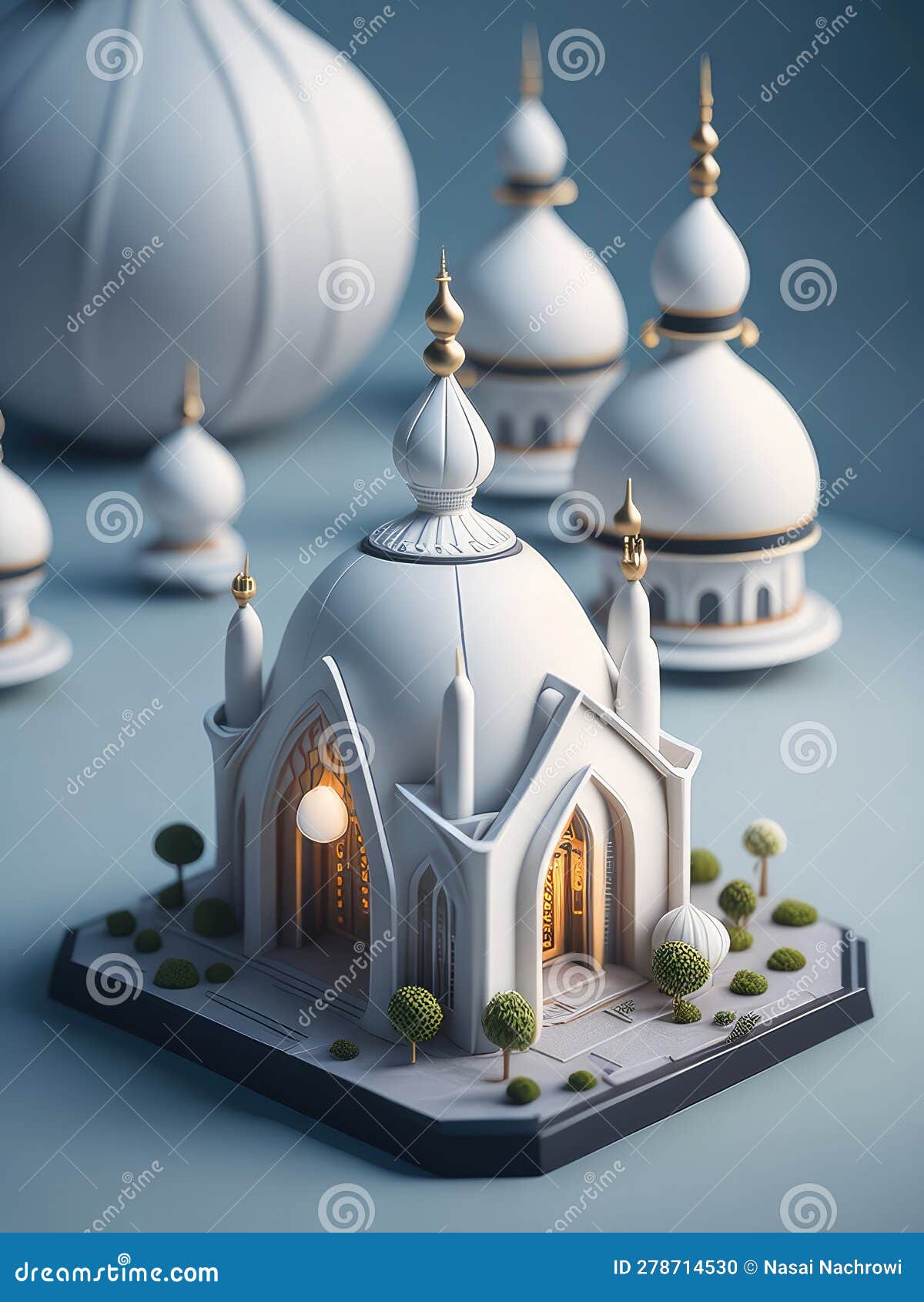 Illustration of a Miniature Mosque Golden Architectural Model Displayed ...
