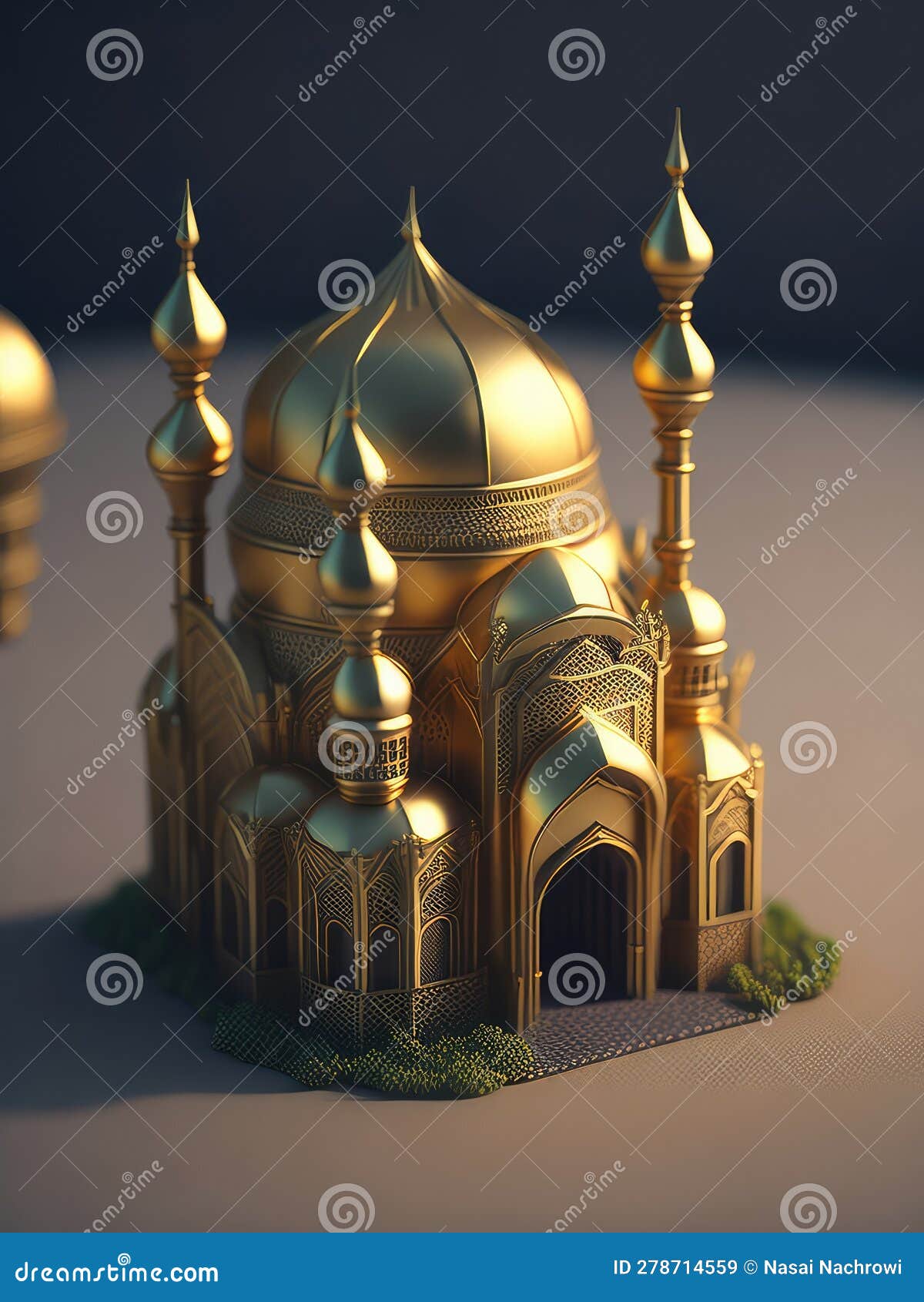 Illustration of a Miniature Mosque Golden Architectural Model Displayed ...