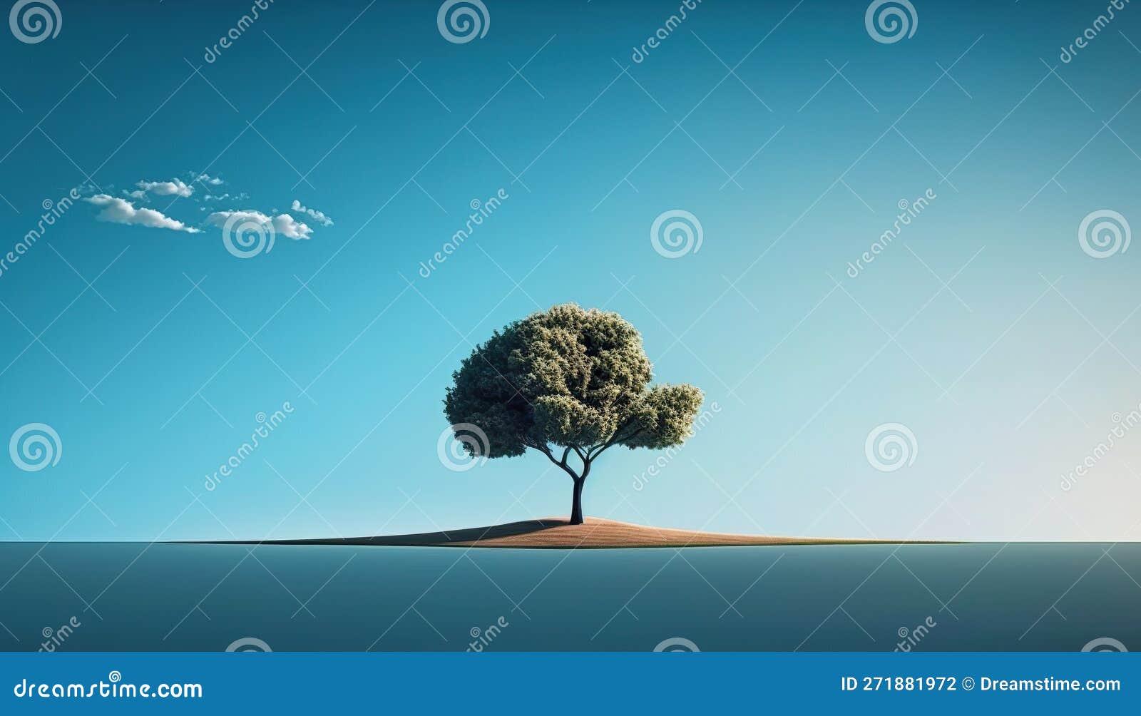 Illustration Minimal Tree Landscape with Copy Space Blue Sky Stock ...