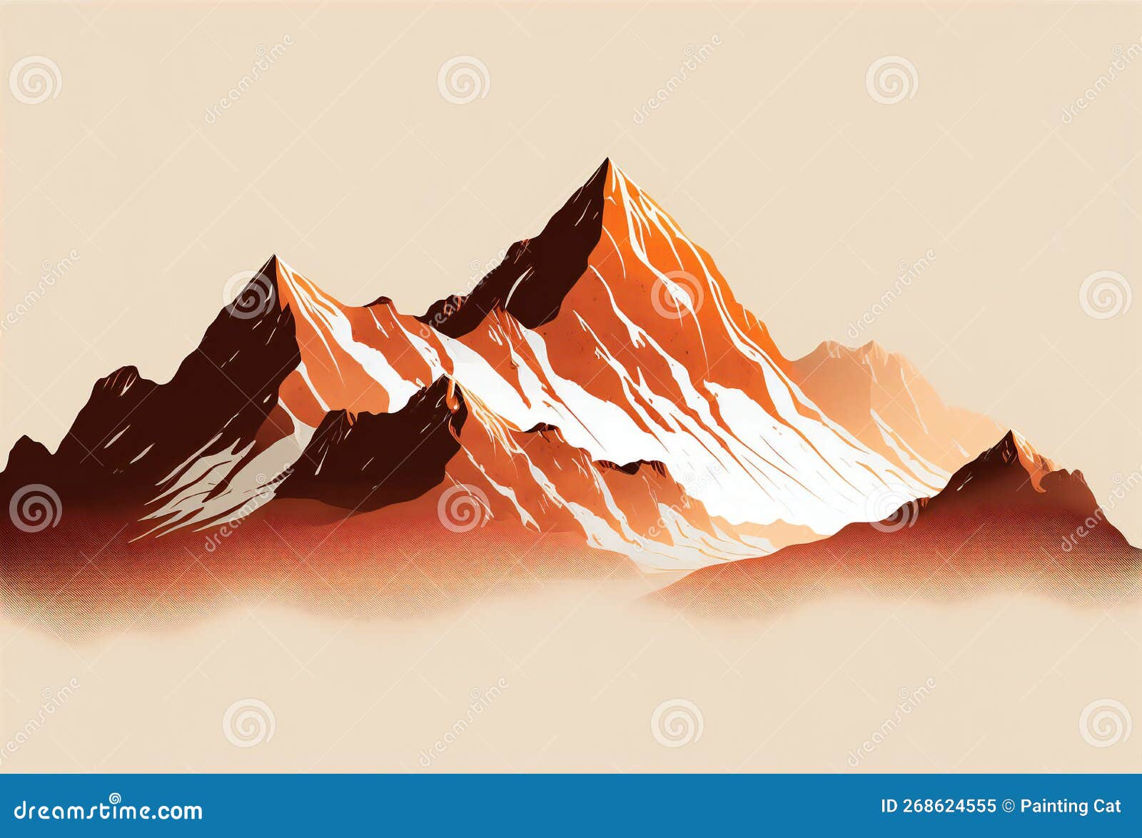 Minimalist Illustration of Mountains Colored, Creative Digital Illustration Painting Stock ...
