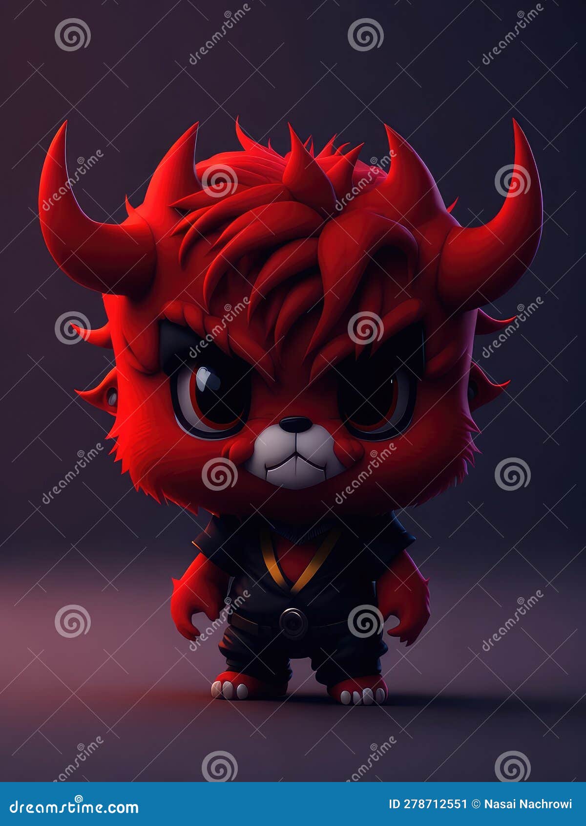 Illustration of a Mischievous Red Imp Crouched on the Floor Created ...