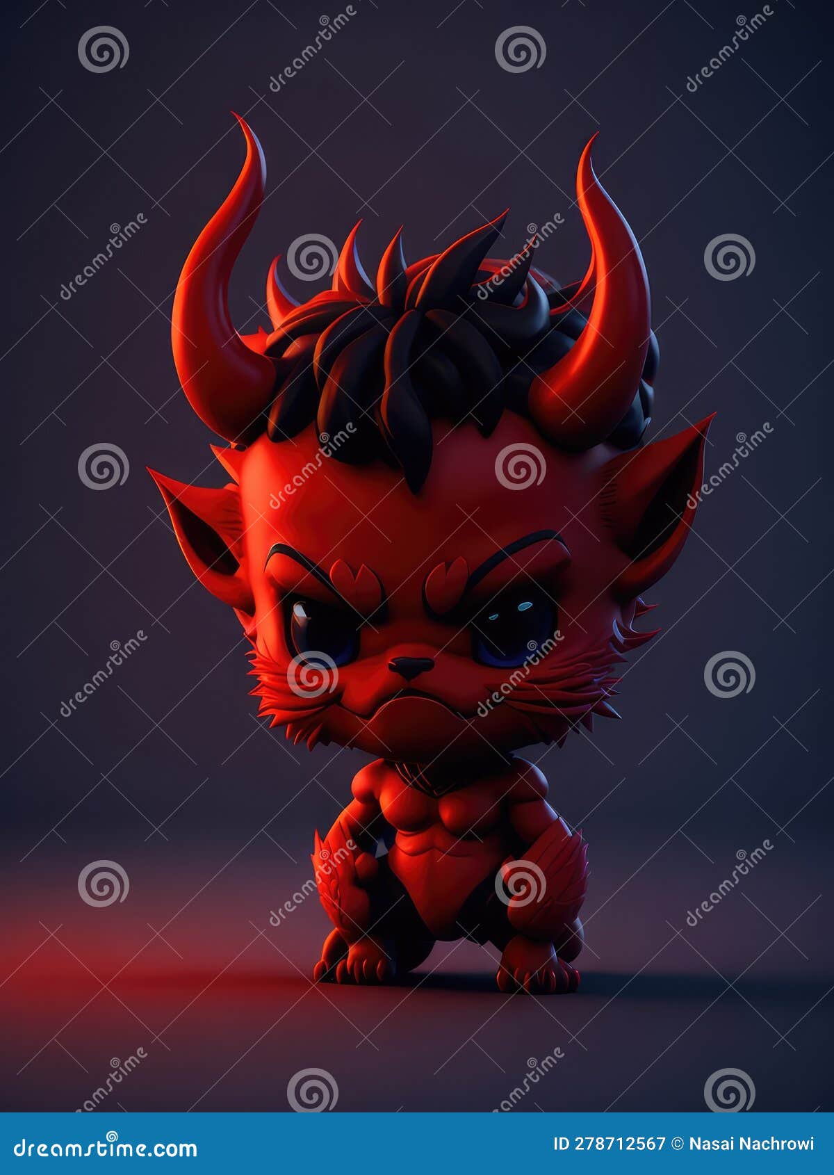 Illustration of a Mischievous Red Imp Crouched on the Floor Created ...