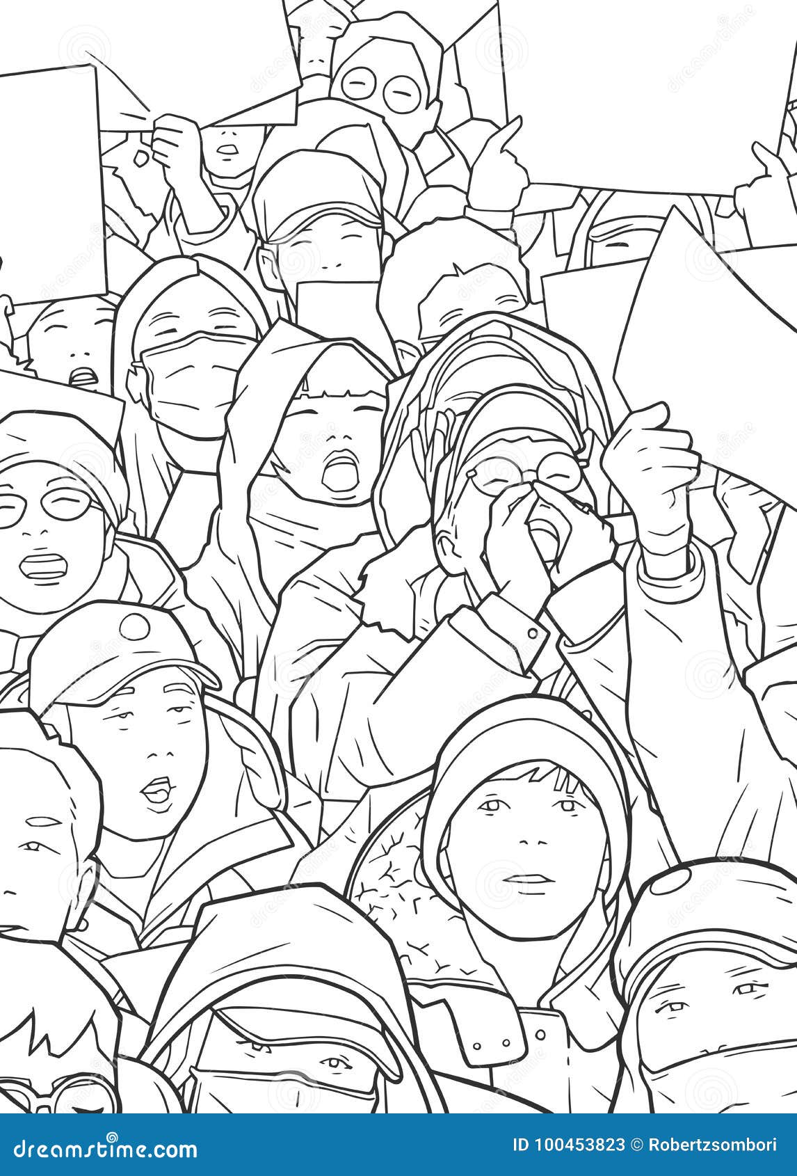 Illustration of Mixed Ethnic Crowd Protesting with Blank Signs Stock ...