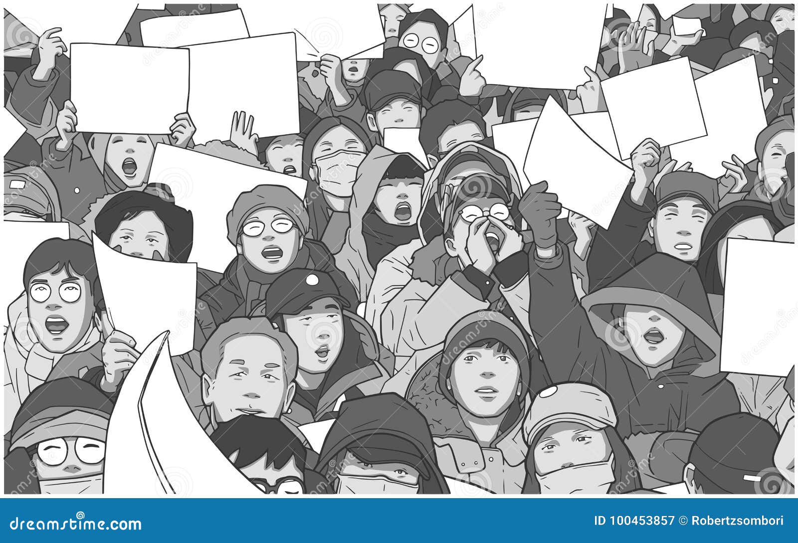 Illustration of Mixed Ethnic Crowd Protesting with Blank Signs Stock ...