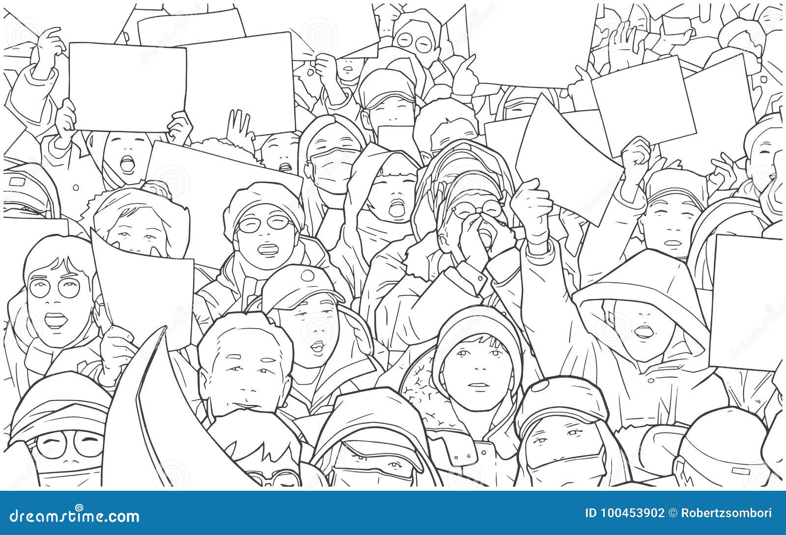 Illustration of Mixed Ethnic Crowd Protesting with Blank Signs Stock ...