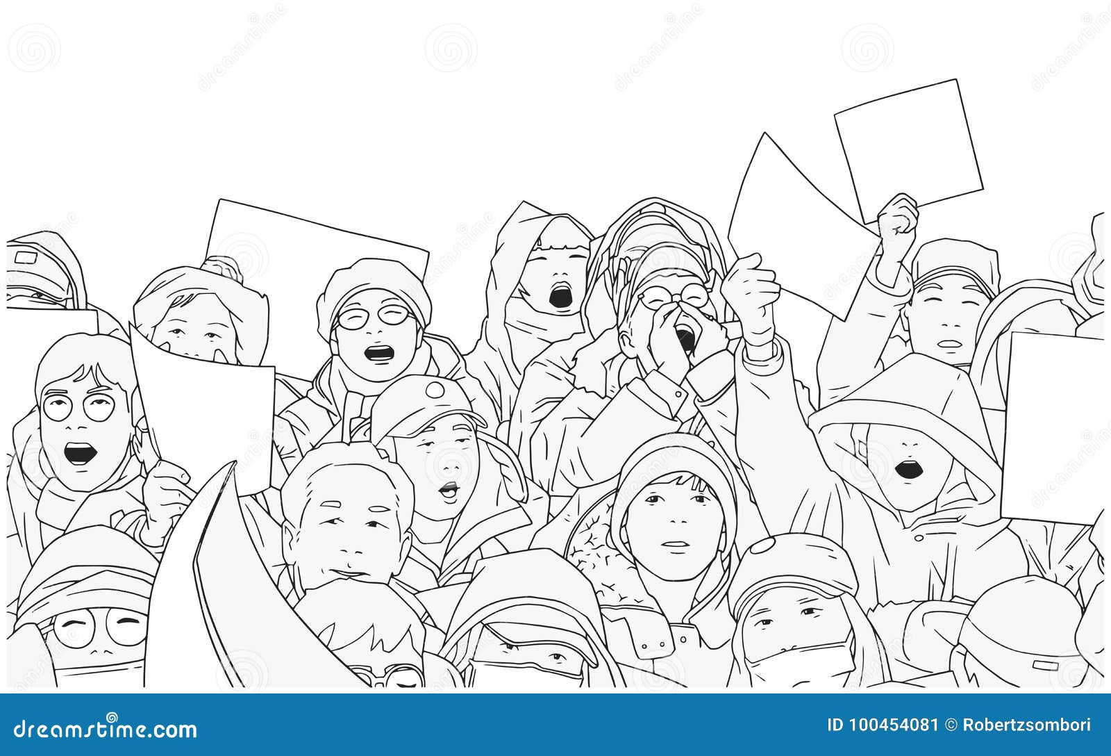 Illustration of Mixed Ethnic Crowd Protesting with Blank Signs Stock ...