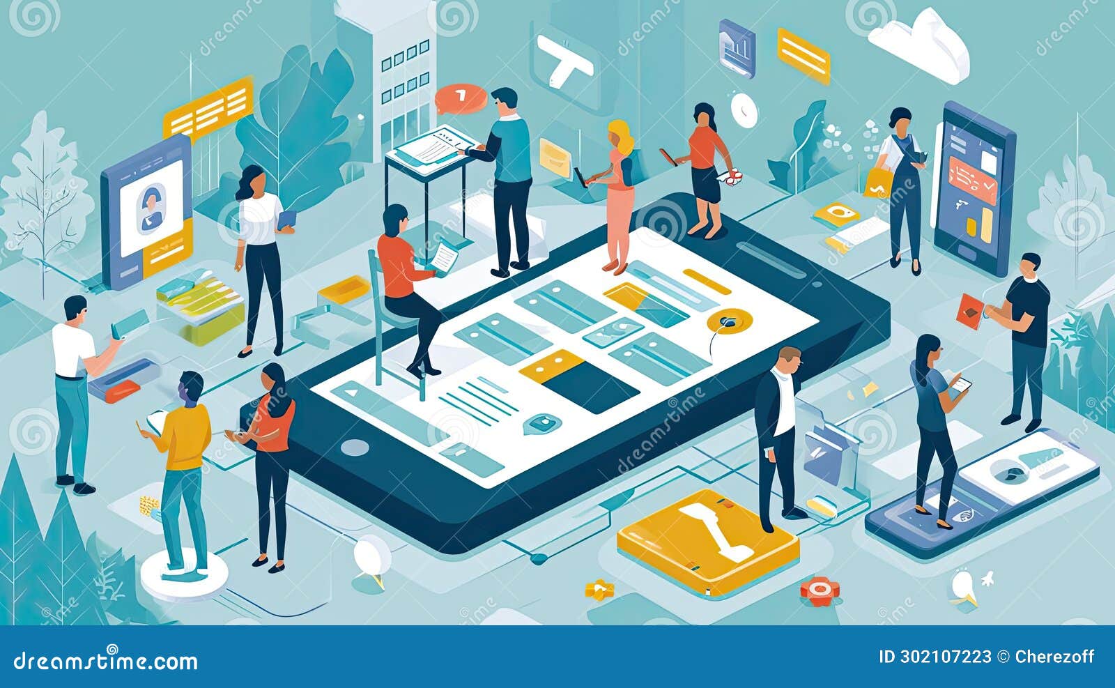 Illustration of Mobile App and Man Stock Illustration - Illustration of ...