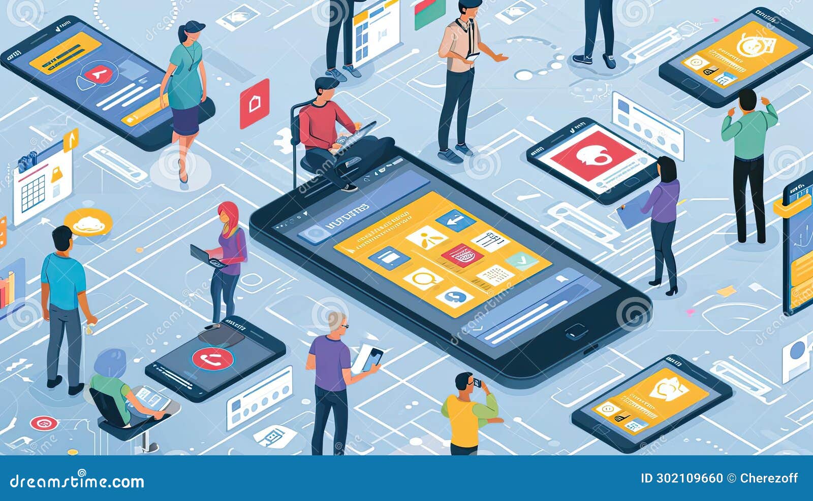 Illustration of Mobile App and Man Stock Illustration - Illustration of ...