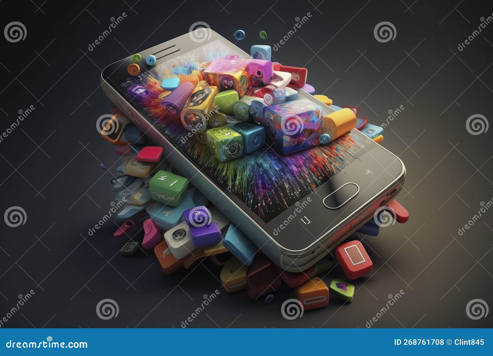Illustration of a Mobile Phone Surrounded by a Colorful, Diverse Array ...