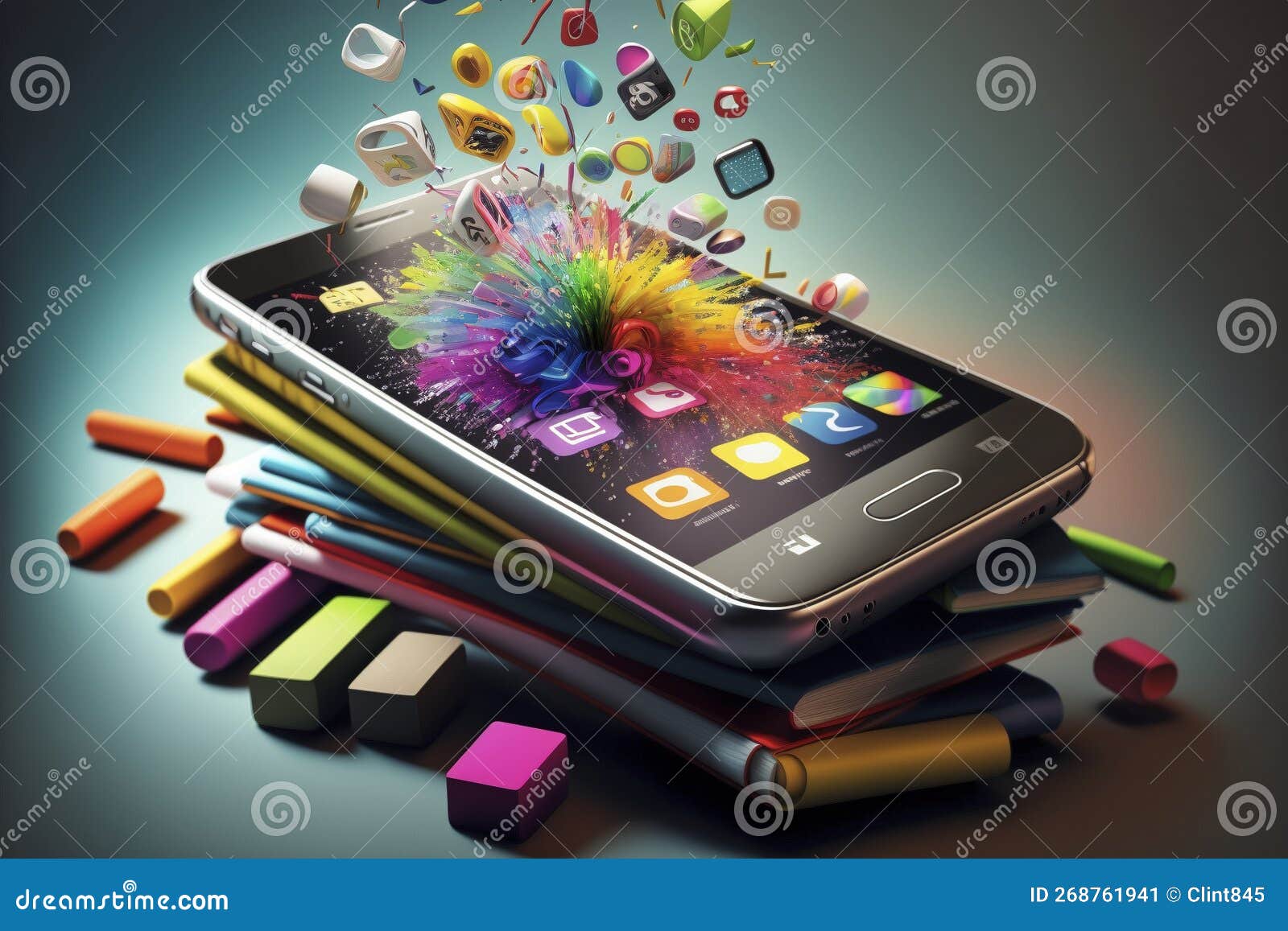 Illustration of a Mobile Phone Surrounded by a Colorful, Diverse Array ...
