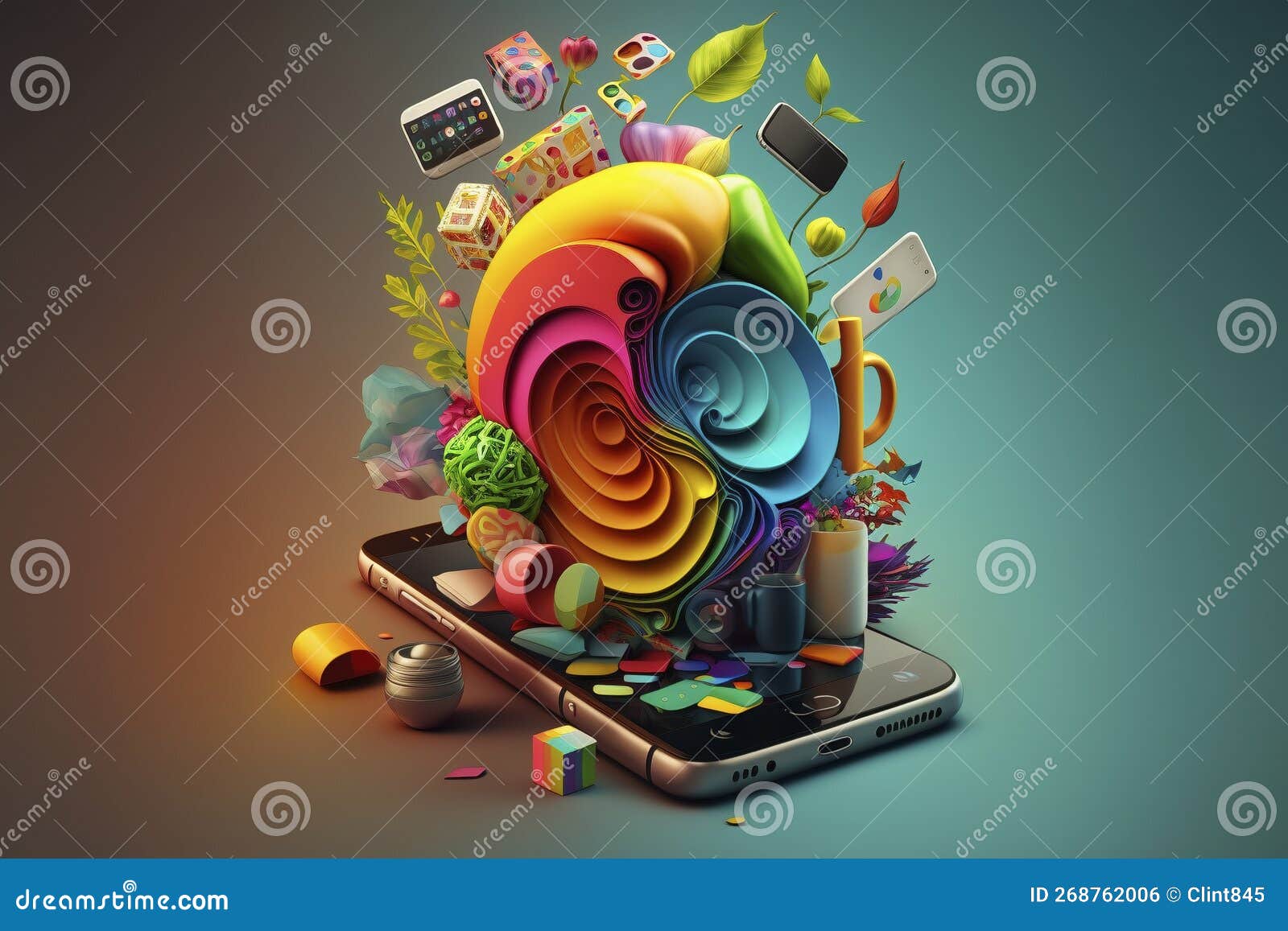 Illustration of a Mobile Phone Surrounded by a Colorful, Diverse Array ...