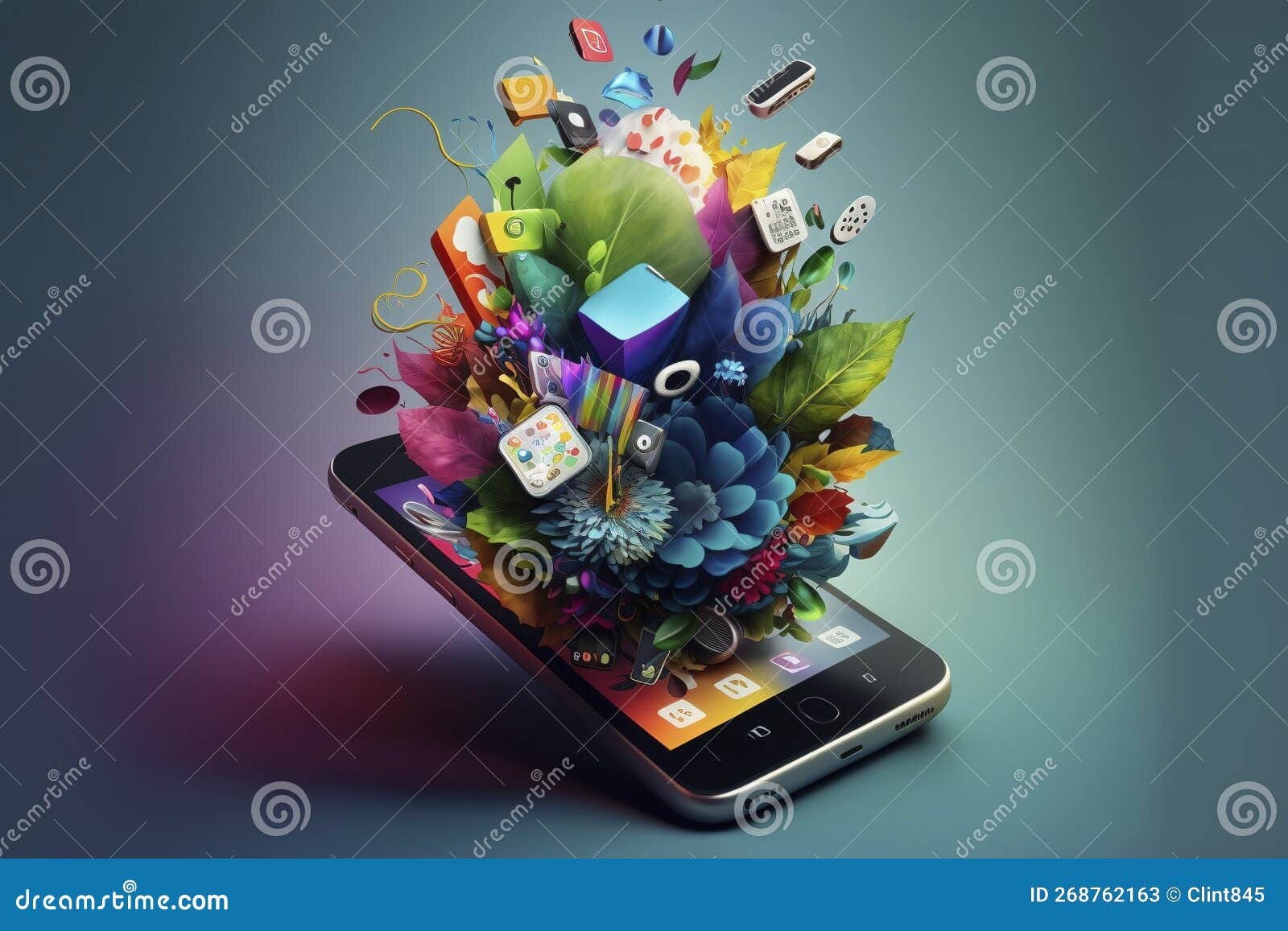 Illustration of a Mobile Phone Surrounded by a Colorful, Diverse Array ...