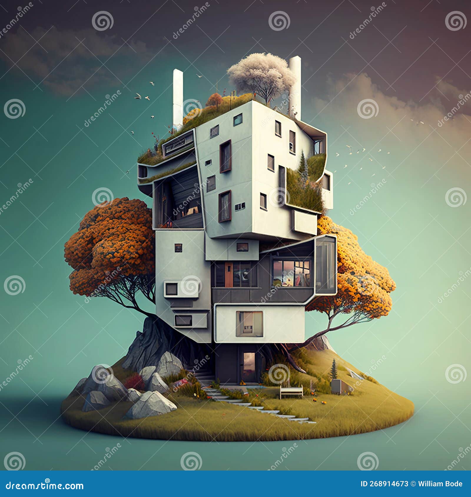 Illustration of a Future Modular House Model Isolated Stock ...