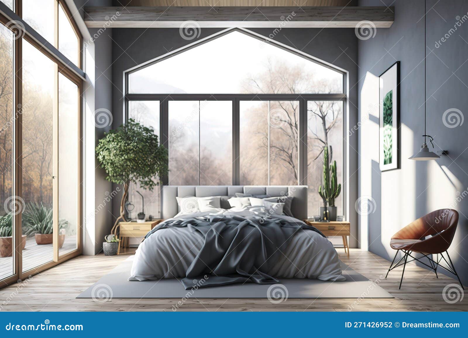 Illustration of Modern Bedroom with Big French Windows Stock ...