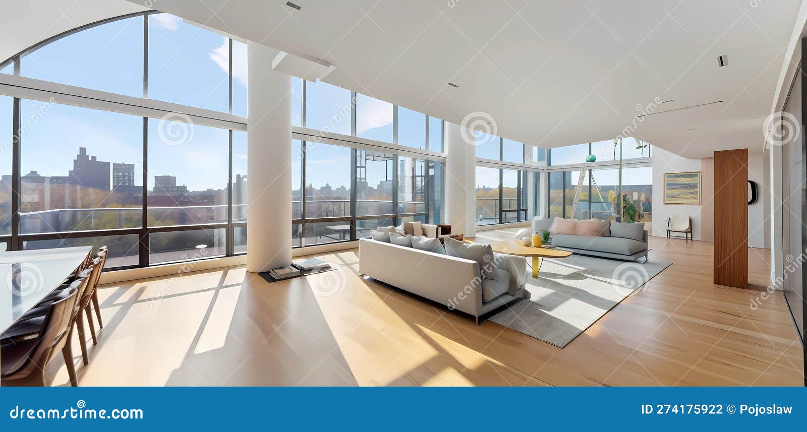 Illustration of Modern Bright Apartment with Big Windows and View ...