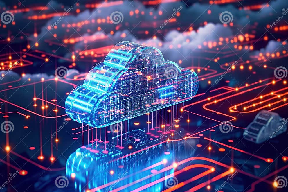 Illustration of Modern Business with Digital Communication, Cloud ...