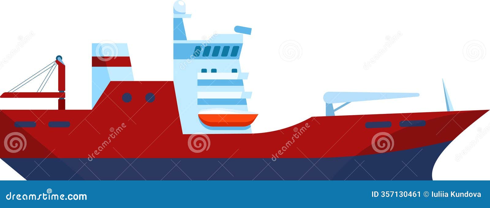 Illustration of a Modern Cargo Ship Showcasing a Sleek Red and Blue ...