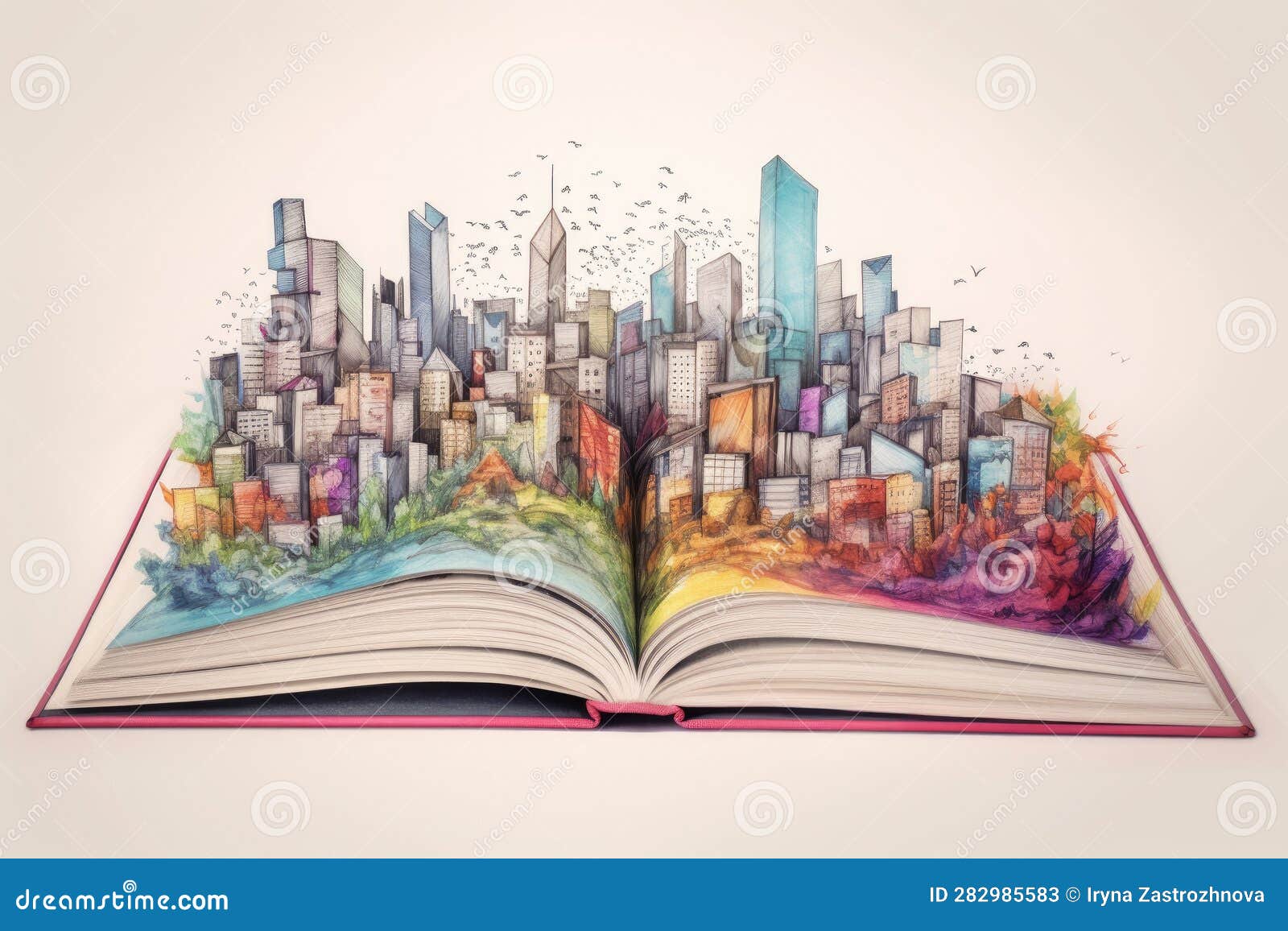 Illustration of a Modern Cityscape in an Open Book Stock Illustration ...