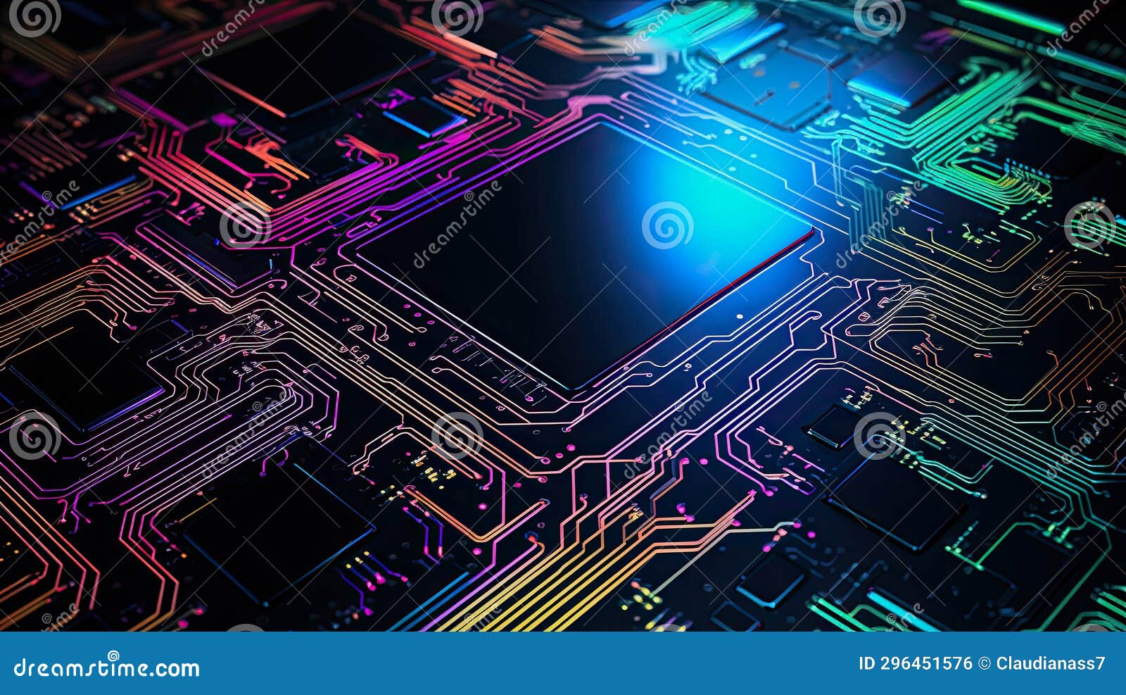 Illustration of a Modern Computer Chip Neon Colors Stock Photo - Image ...
