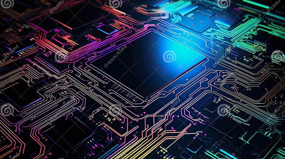 Illustration of a Modern Computer Chip Neon Colors Stock Photo - Image ...