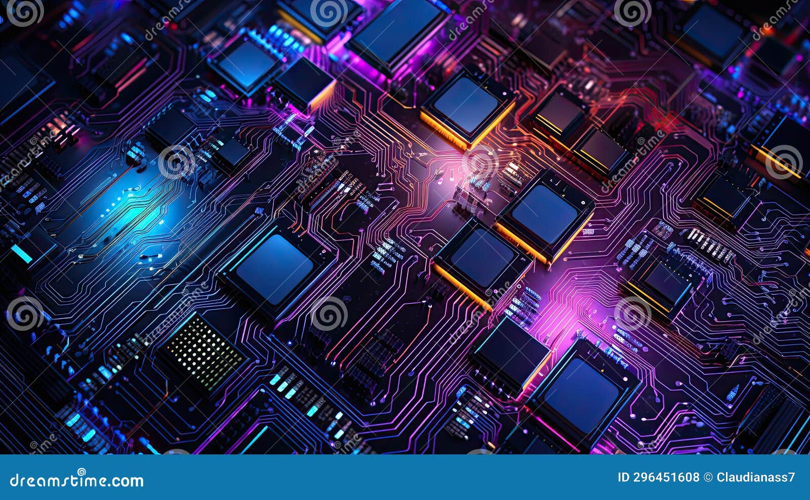 Illustration of a Modern Computer Chip in Pink and Blue Neon Color ...