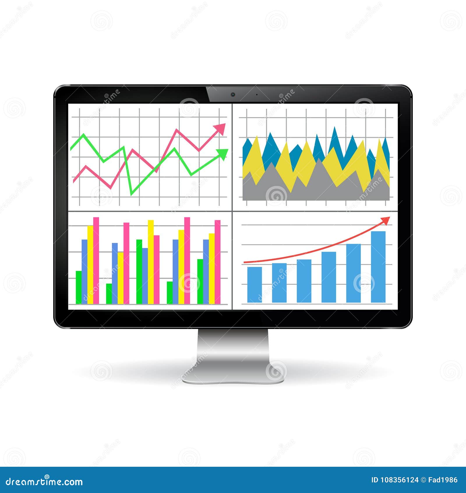 Illustration of Modern Computer Display with Graphs and Diagrams on the ... Illustration of Modern Computer Display with Graphs and Diagrams on the ...